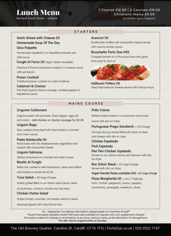 Our Menu - Porto's - Restaurant Cardiff